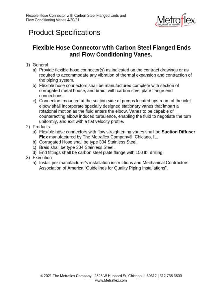 Suction Diffuser Flex Pump Connector W Flow Conditioning Vanes | PDF