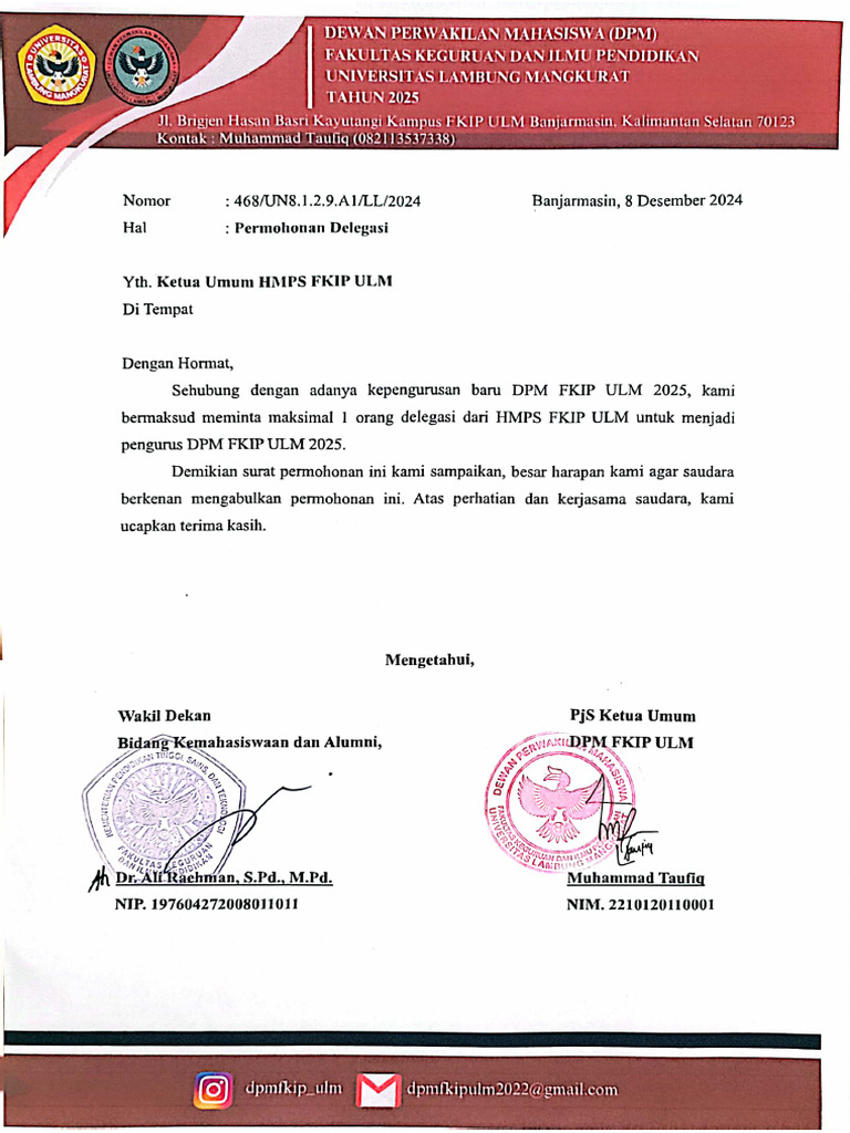 Permohonan Delegasi HMPS FKIP ULM | PDF
