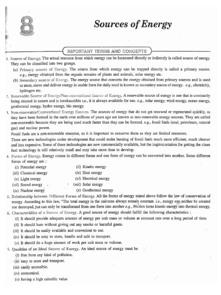 Sorces of Energy Notes | PDF