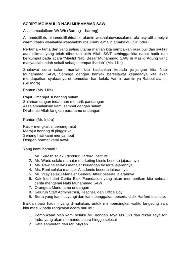 SCRIPT MC MAULID NABI MUHAMMAD SAW | PDF