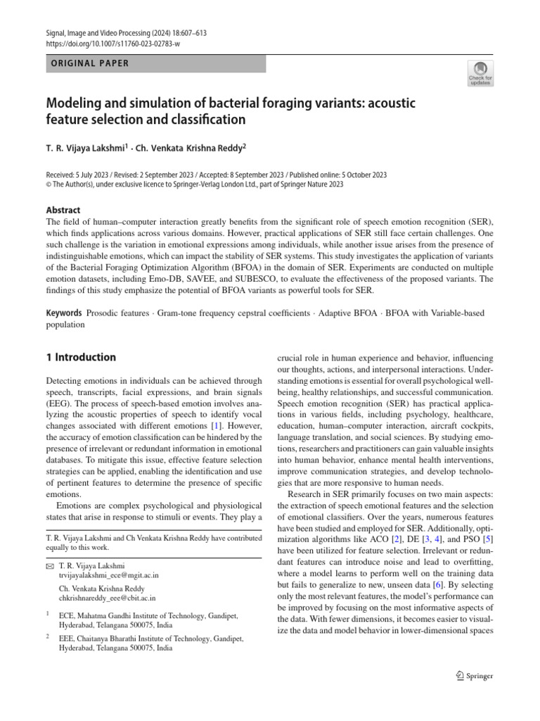 Modeling And Simulation Of Bacterial Foraging Variants Acoustic Feature Selection And