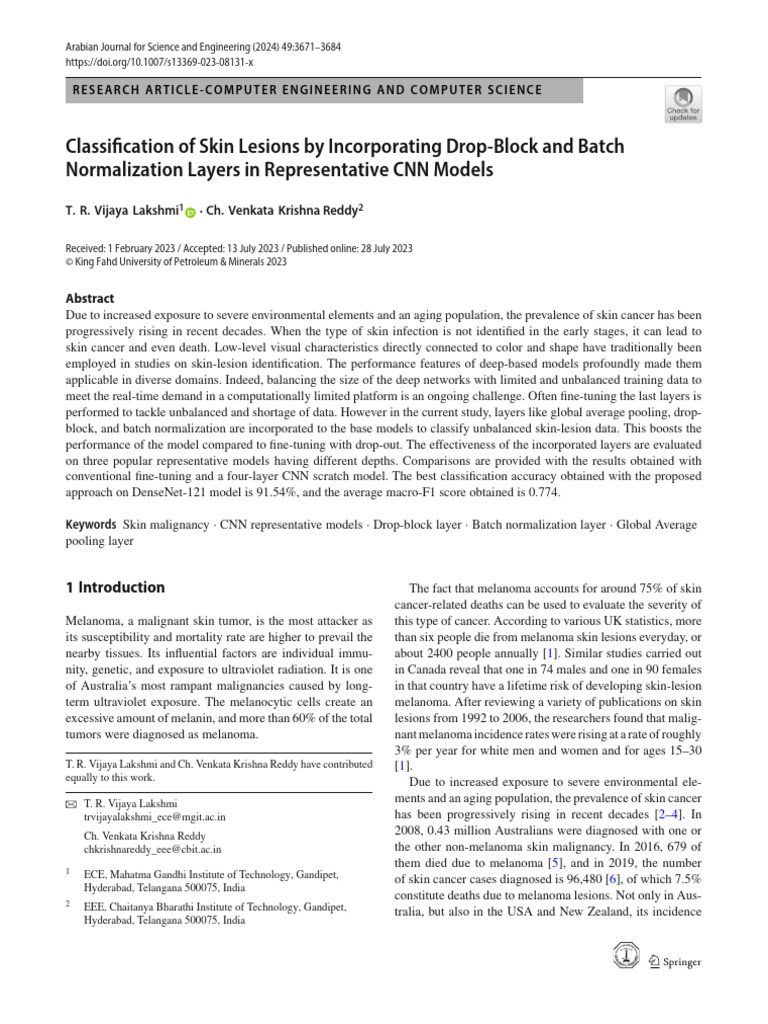 Classification of Skin Lesions by Incorporating Drop-Block and Batch Normalization Layers in ...