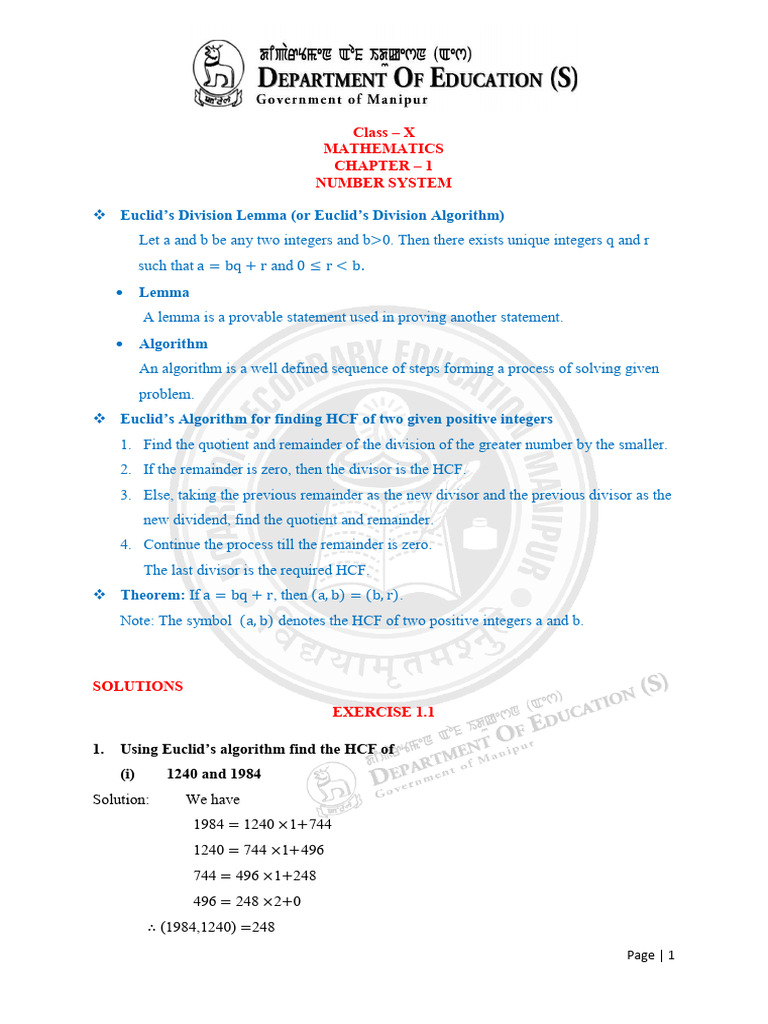 Cl 10(Ch 1) Number System | PDF | Prime Number | Multiplication