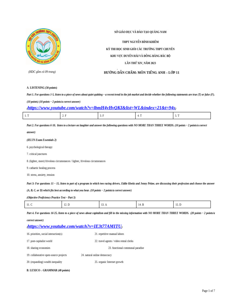 HDC-TIENG-ANH- 11 - DHBB - 2023 QN | PDF