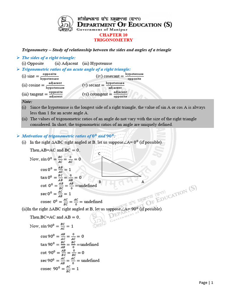 Class 10 Trigonometry Exercises | PDF | Trigonometric Functions ...