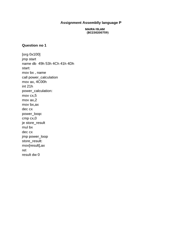 Assembly Language Assignment | PDF