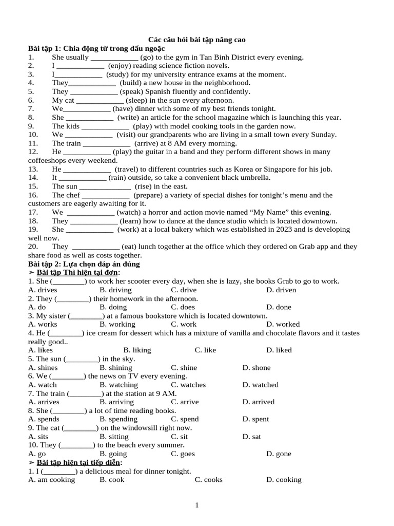 Các câu hỏi bài tập nâng cao (htđ, httd) | PDF | Cuisine | Foods