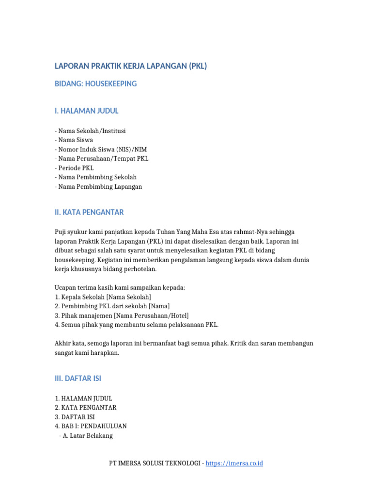 Contoh Laporan PKL Housekeeping | PDF