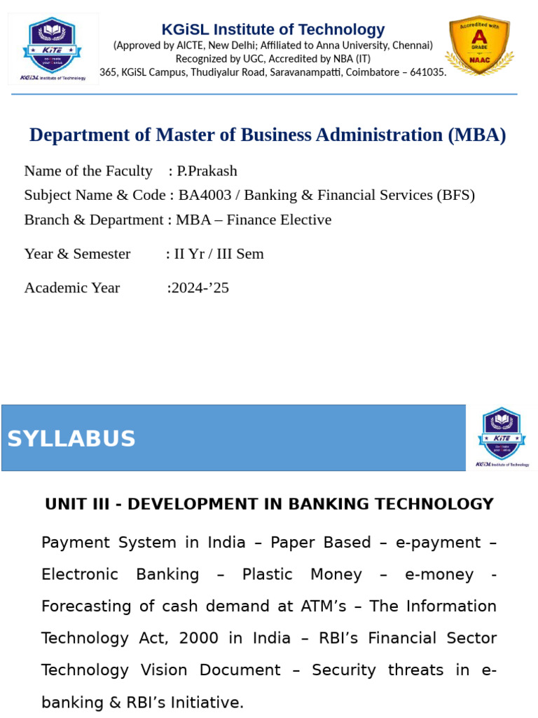 Unit III - Develop in Bank Tech - BFS by PP ...
