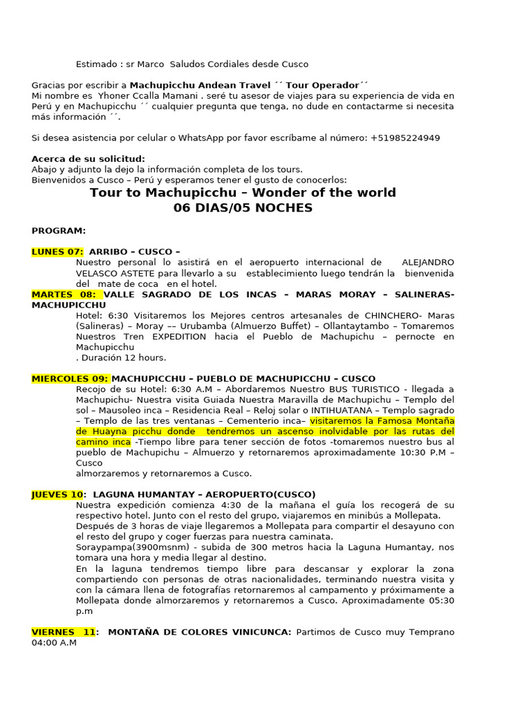 PROGRAMA DEL SEÑOR MARCO | PDF | Machu Picchu