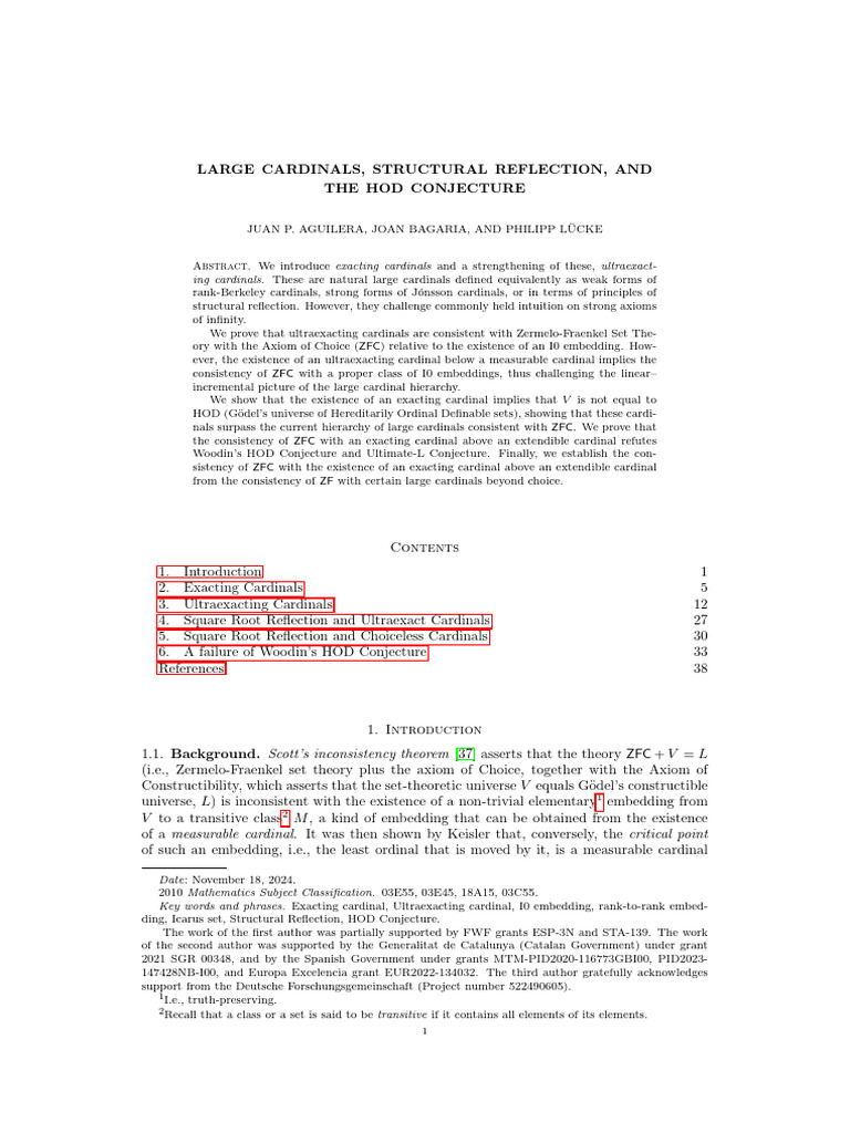 Large Cardinal Structure Reflexion, and The HOD Conjecture | PDF ...