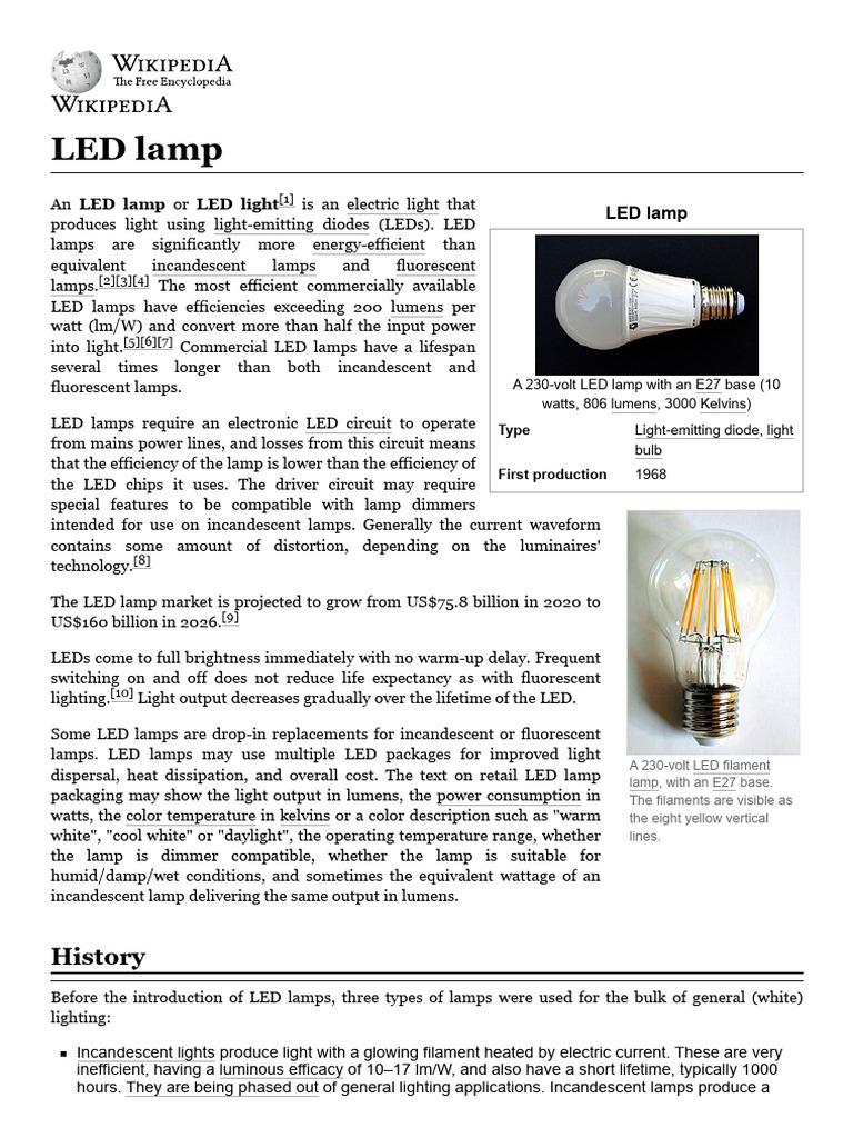 LED lamp - Wikipedia | PDF | Light Emitting Diode | Fluorescent Lamp