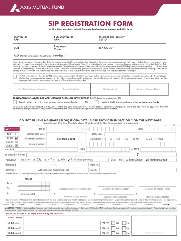 SIP Registration Form | PDF | Banks | Debit Card SIP Registration Form | PDF | Banks | Debit Card