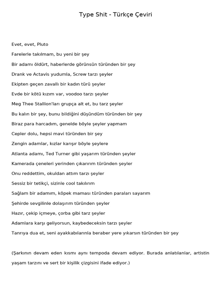 Type Shit Turkce Ceviri | PDF