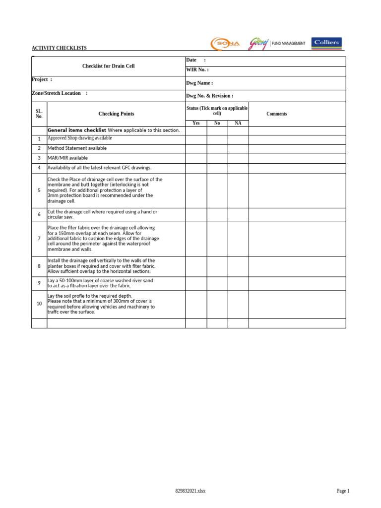 Checklist For Drain Cell | PDF | Drainage | Soil
