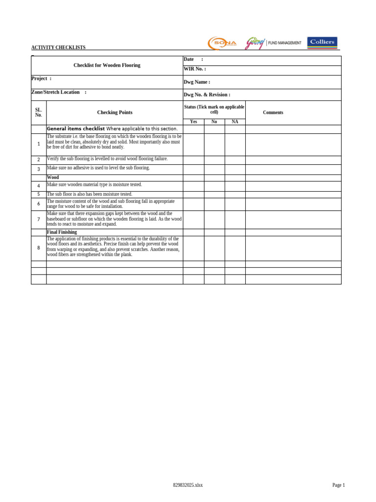 Checklist for Wooden Flooring | PDF | Flooring | Wood