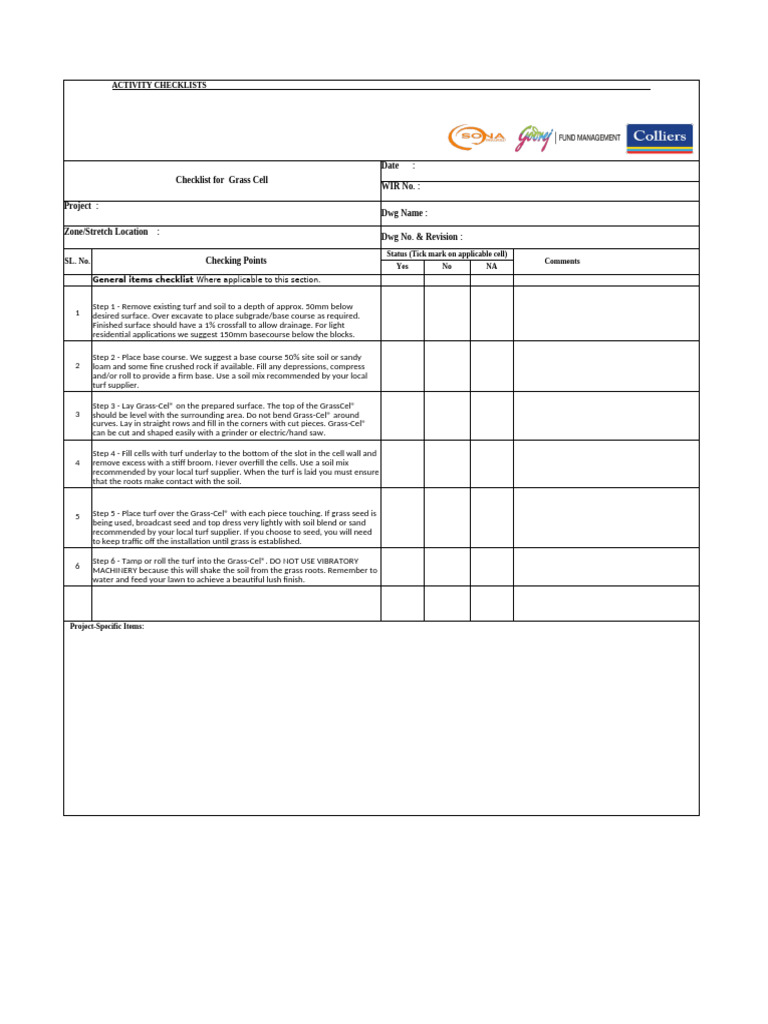 Checklist For Grass Cell Paving | PDF | Sod | Agriculture