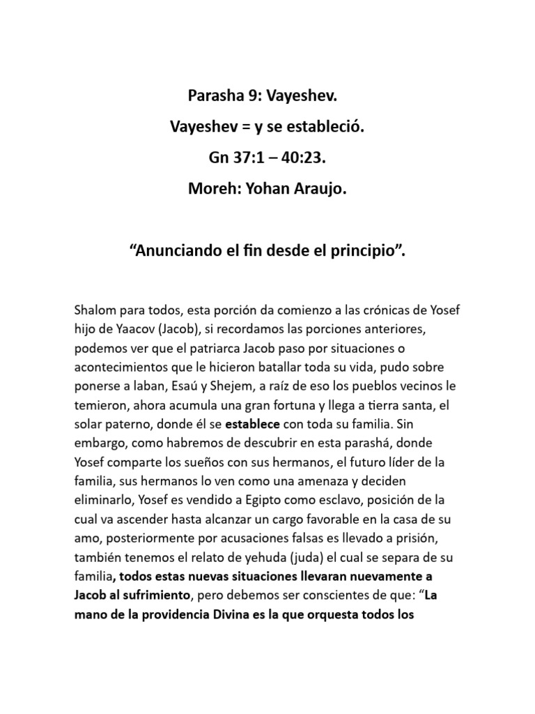 Parasha 9 Vayeshev | PDF | Jeremías | Rachel