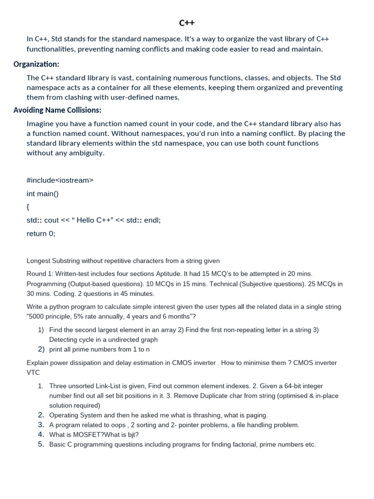 Organization:: #Include Int Main (STD Cout " Hello C++" STD Endl Return 0 | PDF