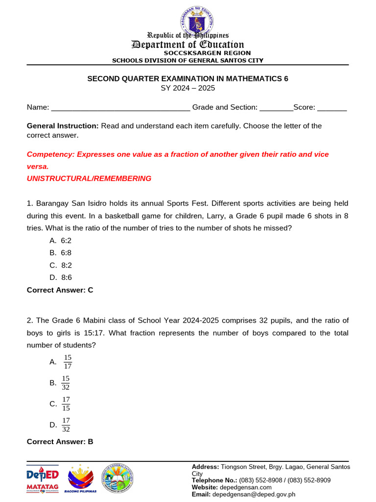 MATH_6_QUARTER_2-EXAM | PDF | Exponentiation | Sales