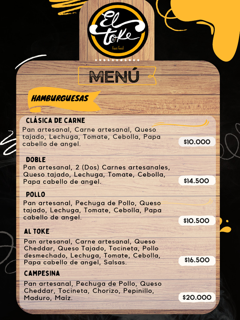 MENU EL TOKE FAST FOOD | PDF