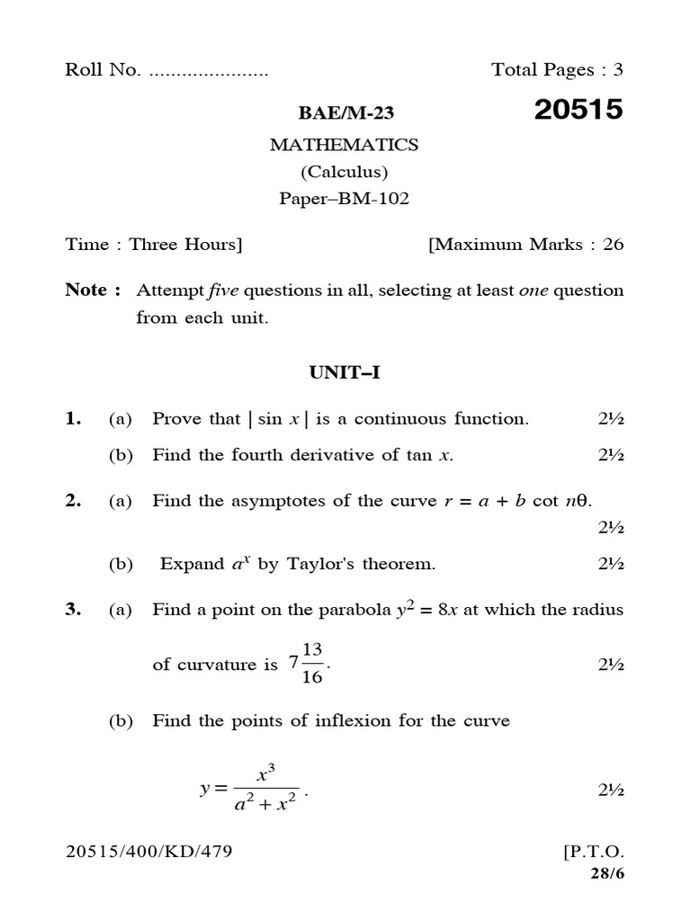 Calcus Paper | PDF | Curve | Equations