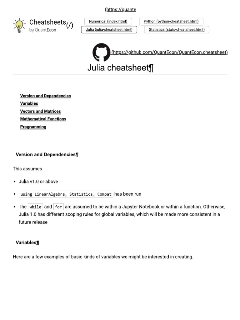 Julia Cheatsheet Pdf 