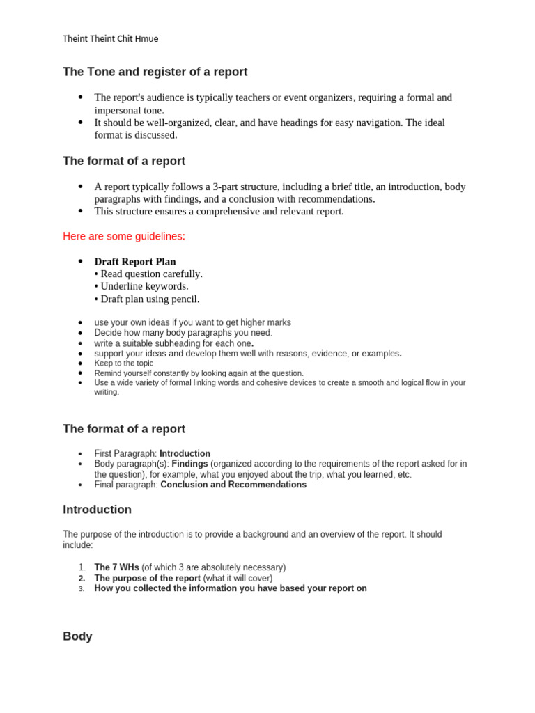 Report Writing Note (TTCH) | PDF | Word | Vocabulary