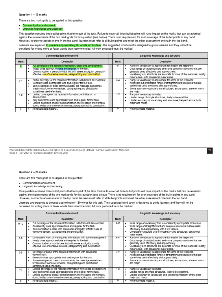 Writing Mark Scheme - International-Gcse-In-English-As-A-Second ...