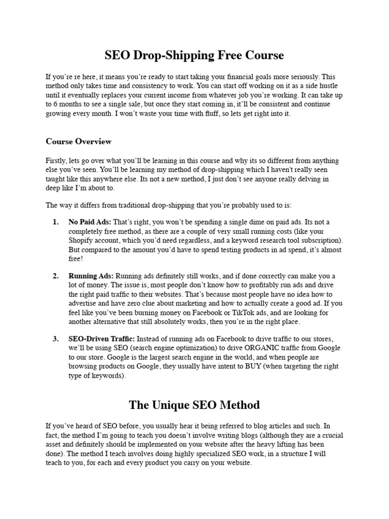 Free SEO Dropshipping Course | PDF | Search Engine Optimization