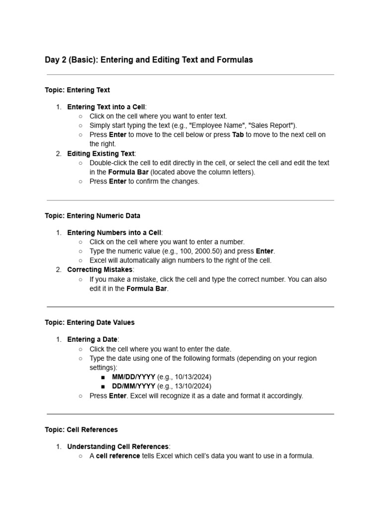 Excel Basics: Text, Numbers & Formulas | PDF | Microsoft Excel ...
