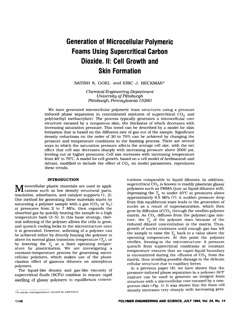 Generation of Microcellular Polymeric Foams Using Supercritical Carbon ...