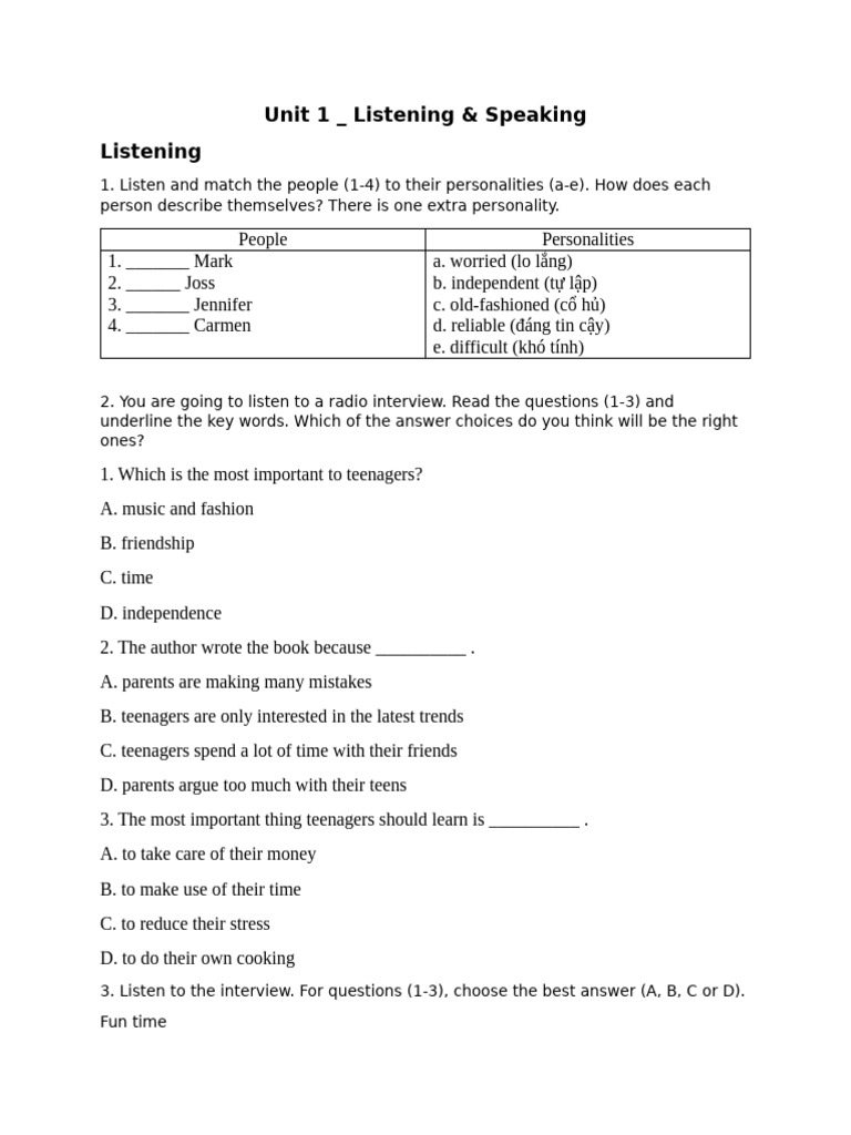 Unit 1 Speaking | PDF