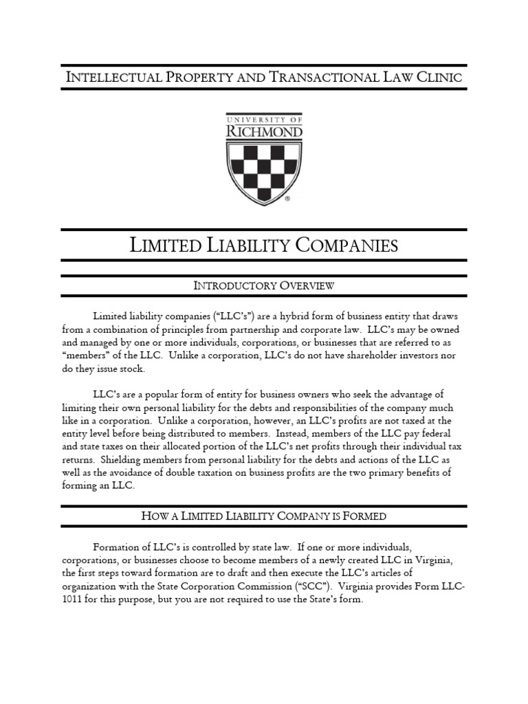 Overview of Limited Liability Companies | PDF | Limited Liability ...