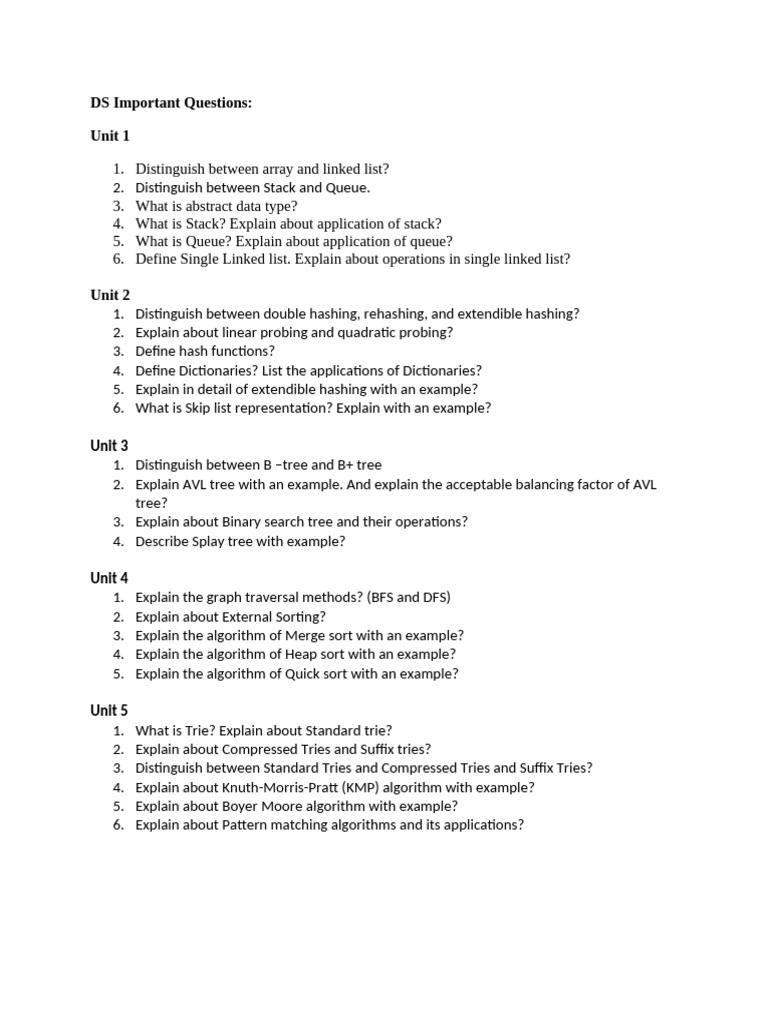 DS Important Questions Unit Wise | PDF