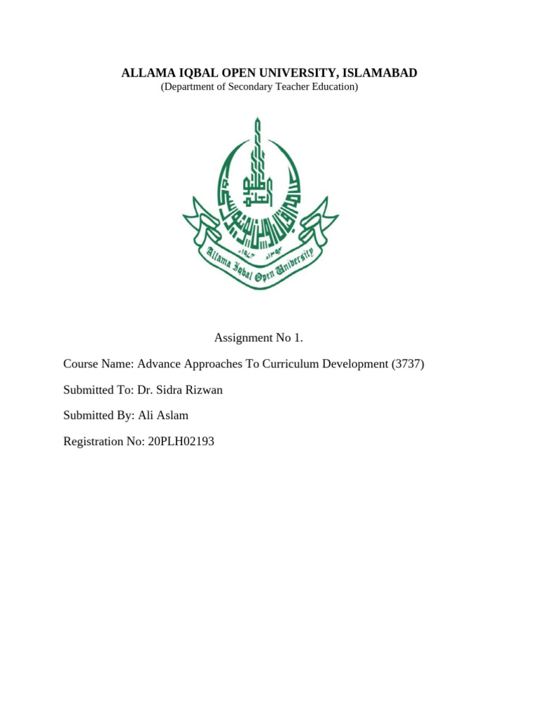 Dr. Sidra Rizwan (Assignment 1) (3737) | PDF | Critical Thinking | Curriculum