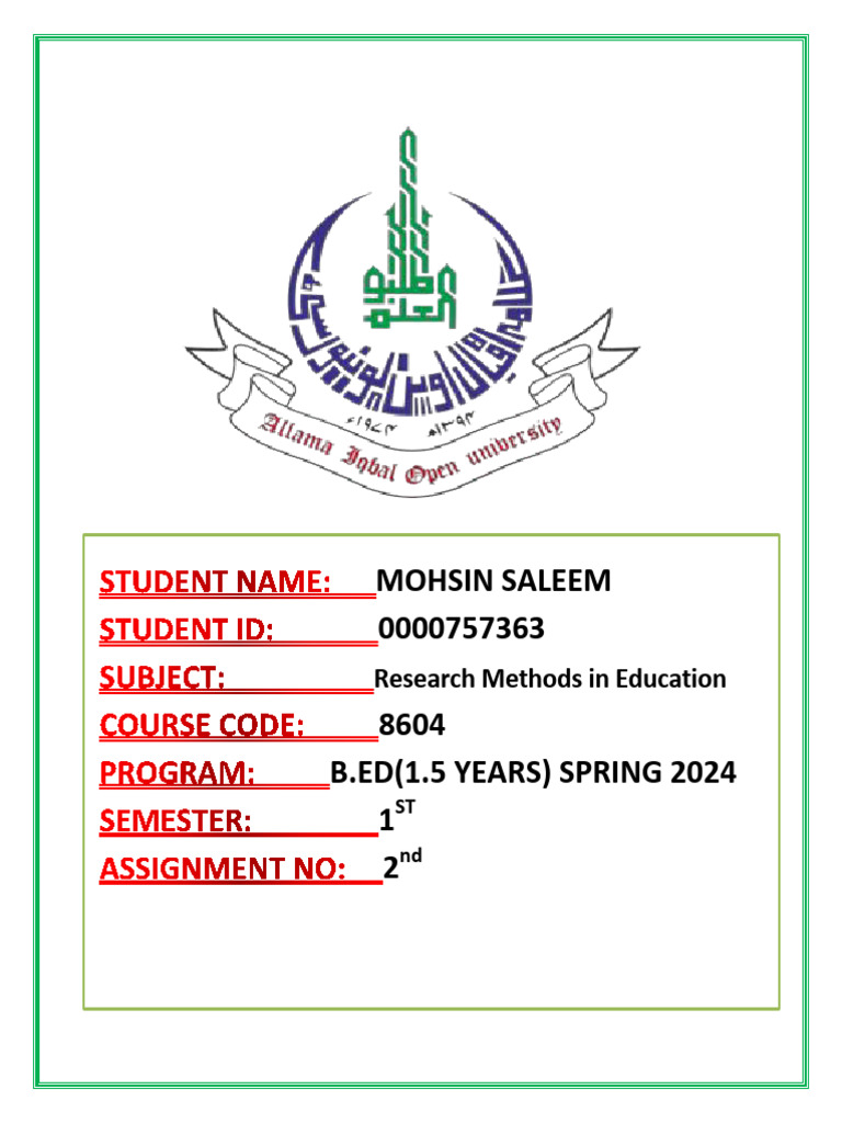 8604 2nd mohsin | PDF | Sampling (Statistics) | Validity (Statistics)