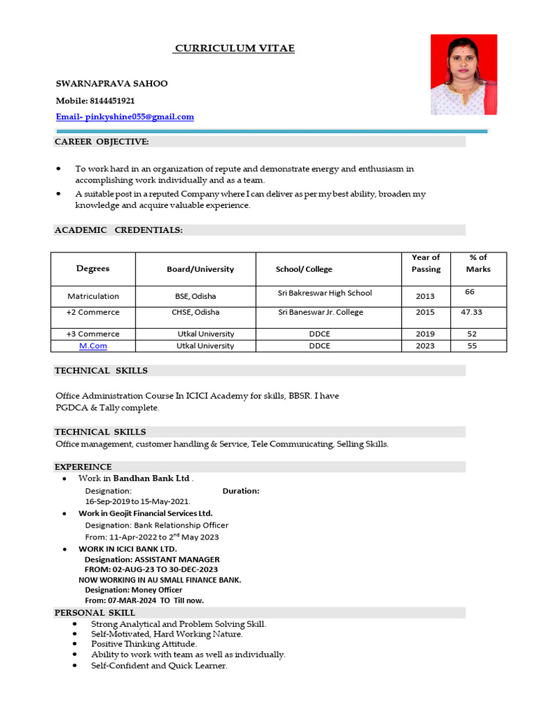 Swarnaprava Sahoo Cv-2-1 | PDF | Cognition | Learning