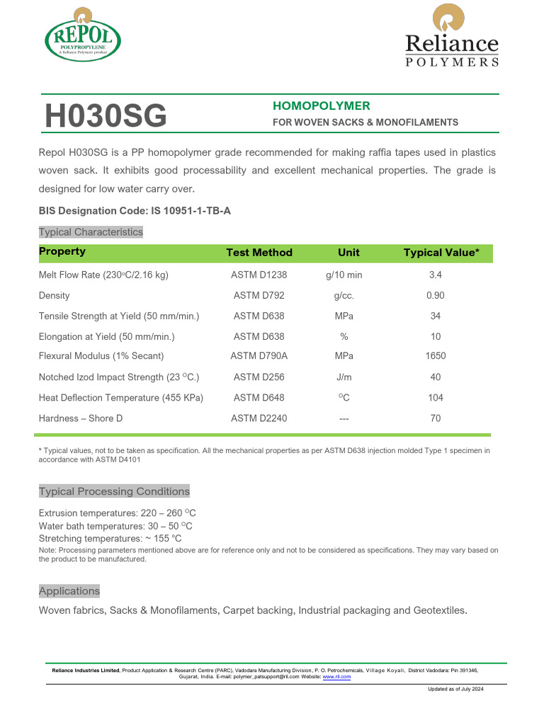 TDS_H030SG | PDF | Polymers | Materials