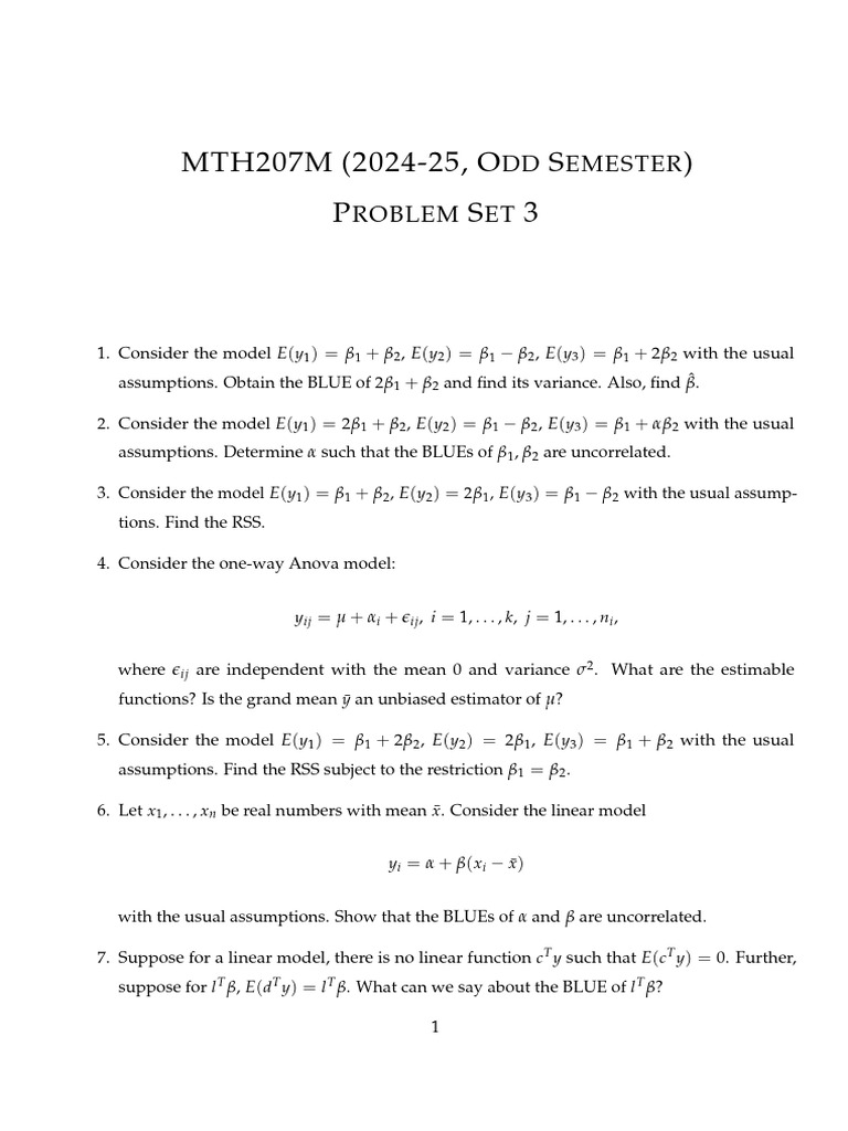 Problem Set 3 Linear Estimation | PDF