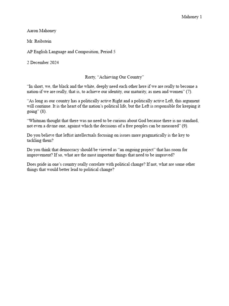 Rorty, "Achieving Our Country" | PDF