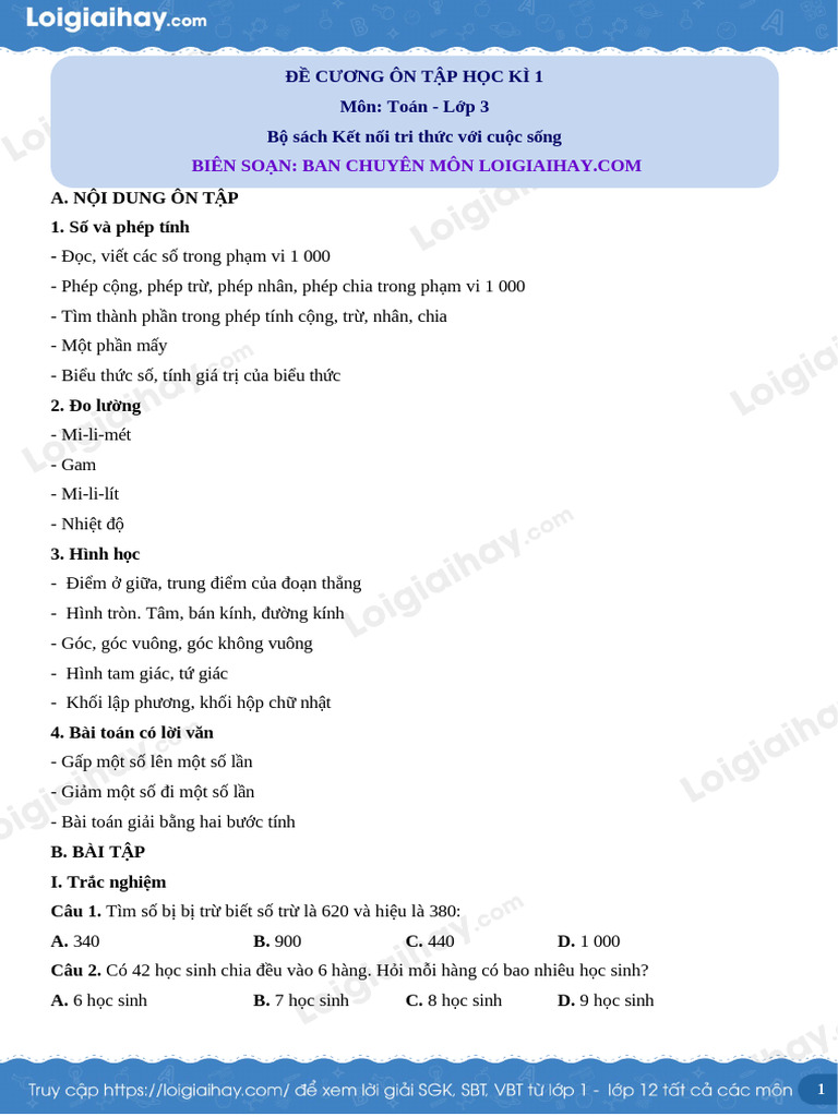 de-cuong-on-tap-hk1-toan-3-ket-noi-tri-thuc-co-dap-an-1702872581 | PDF