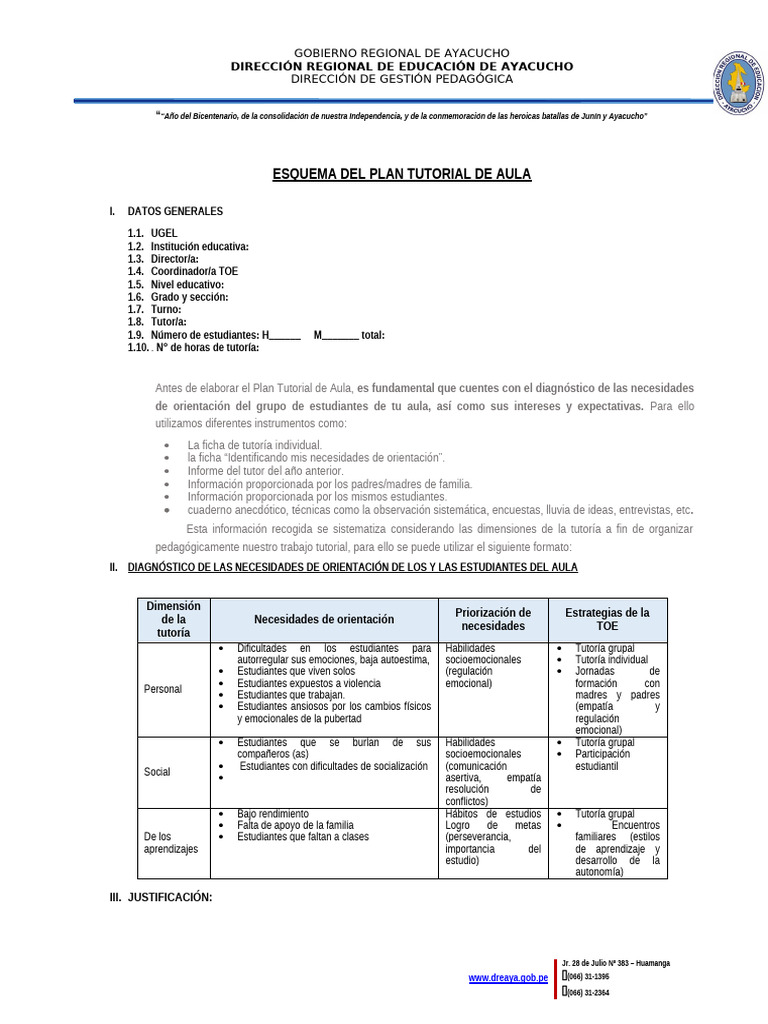 Estructura Del Plan Tutorial de Aula 2024 19032024 | PDF | Las ...