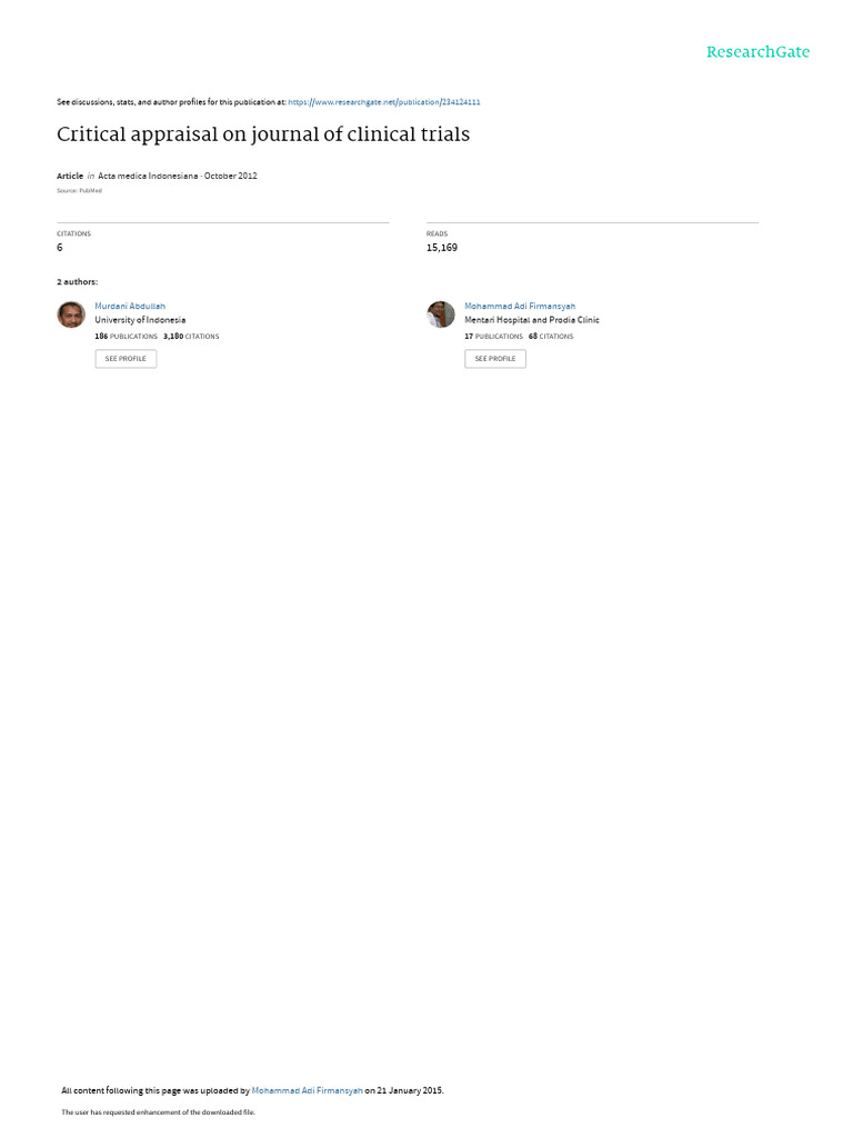 Critical Appraisalon Journalof Clinical Trials | PDF | Randomized Controlled Trial | Evidence ...