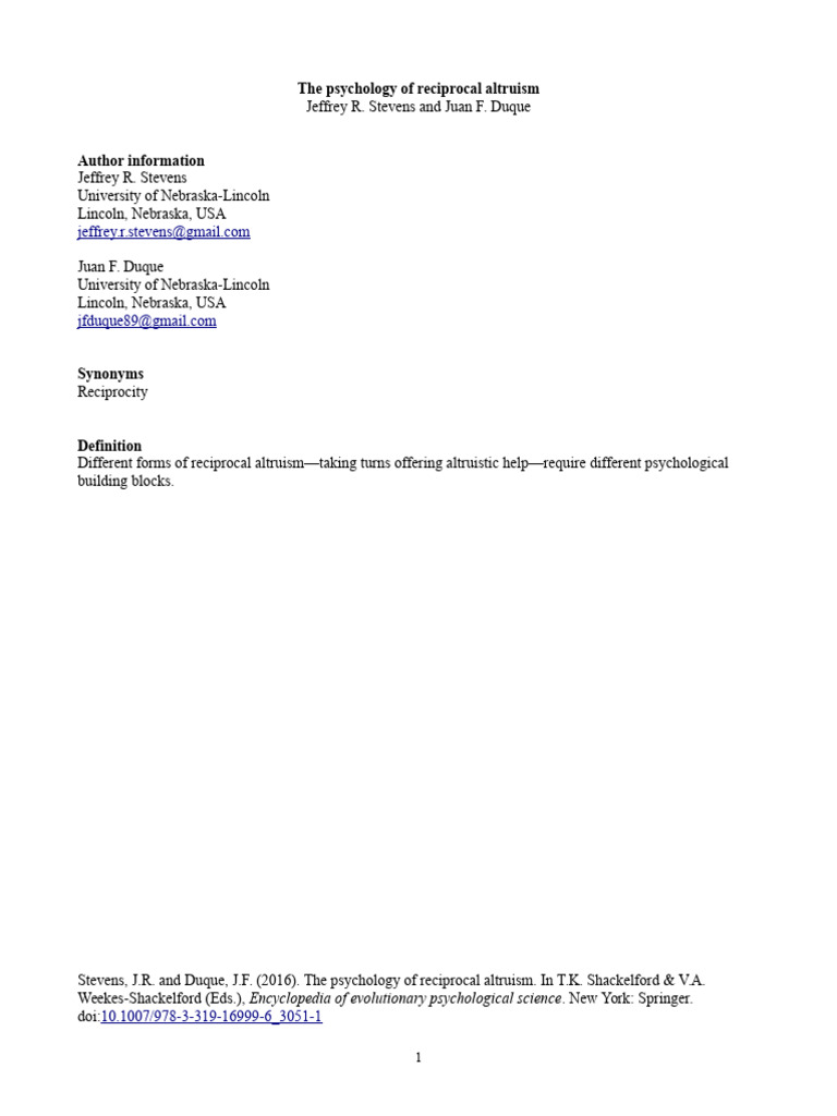 Reciprocal Altrusim | PDF | Altruism | Ethology