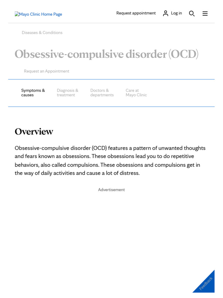 Obsessive-compulsive disorder (OCD) - Symptoms and causes - Mayo Clinic ...