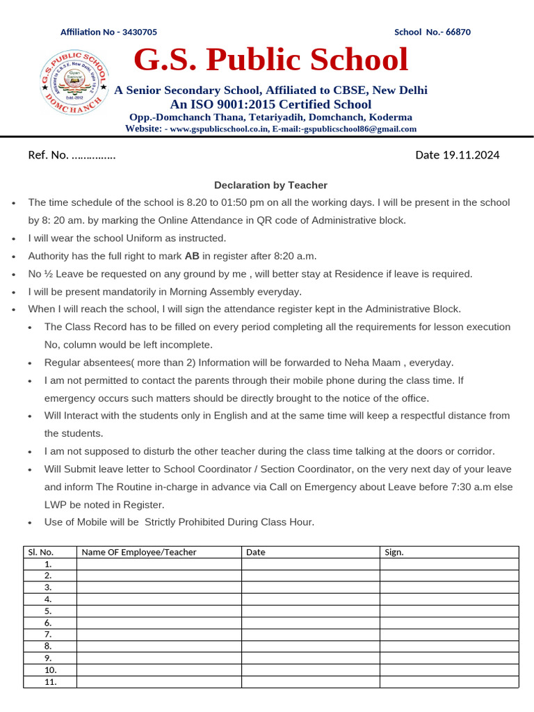 Teacher Notification 01.10.2024 | PDF
