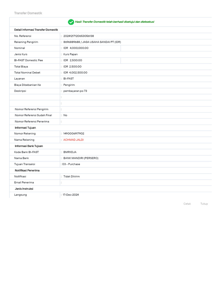 Pembayaran Po 73 Untuk 8pcs Nameplate | PDF