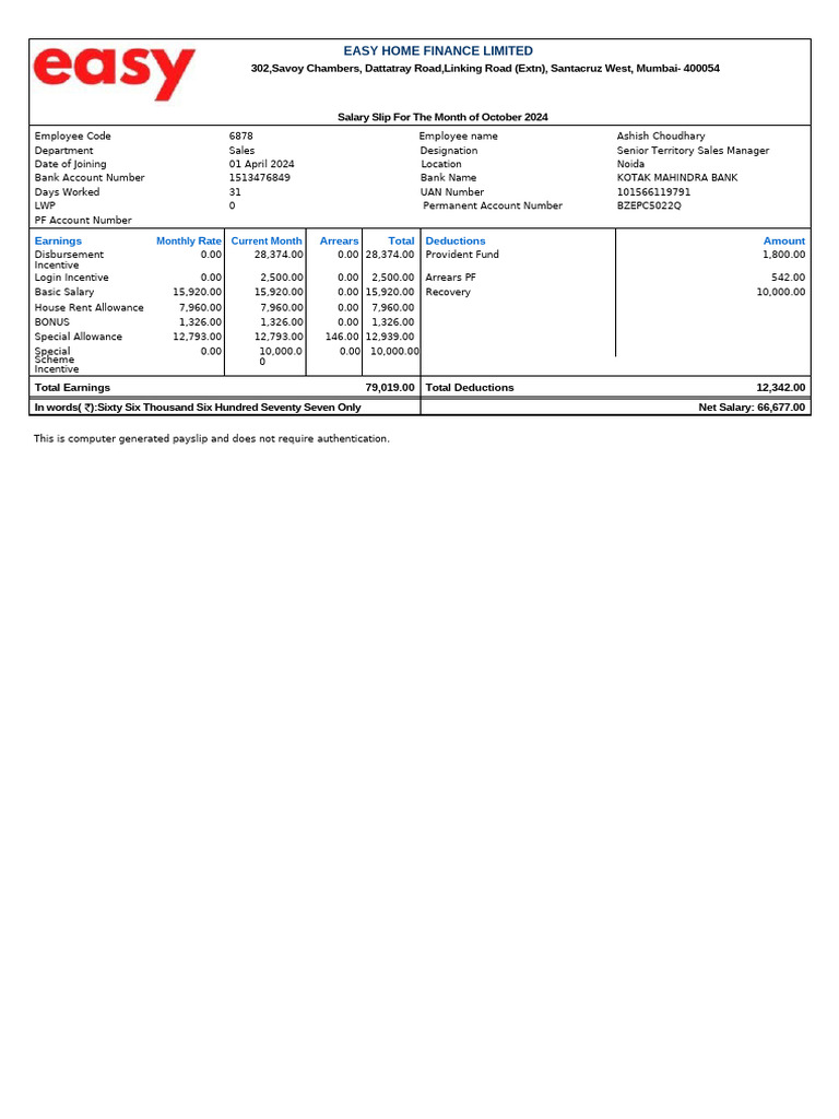 Payslip-2024-2025 Oct | PDF