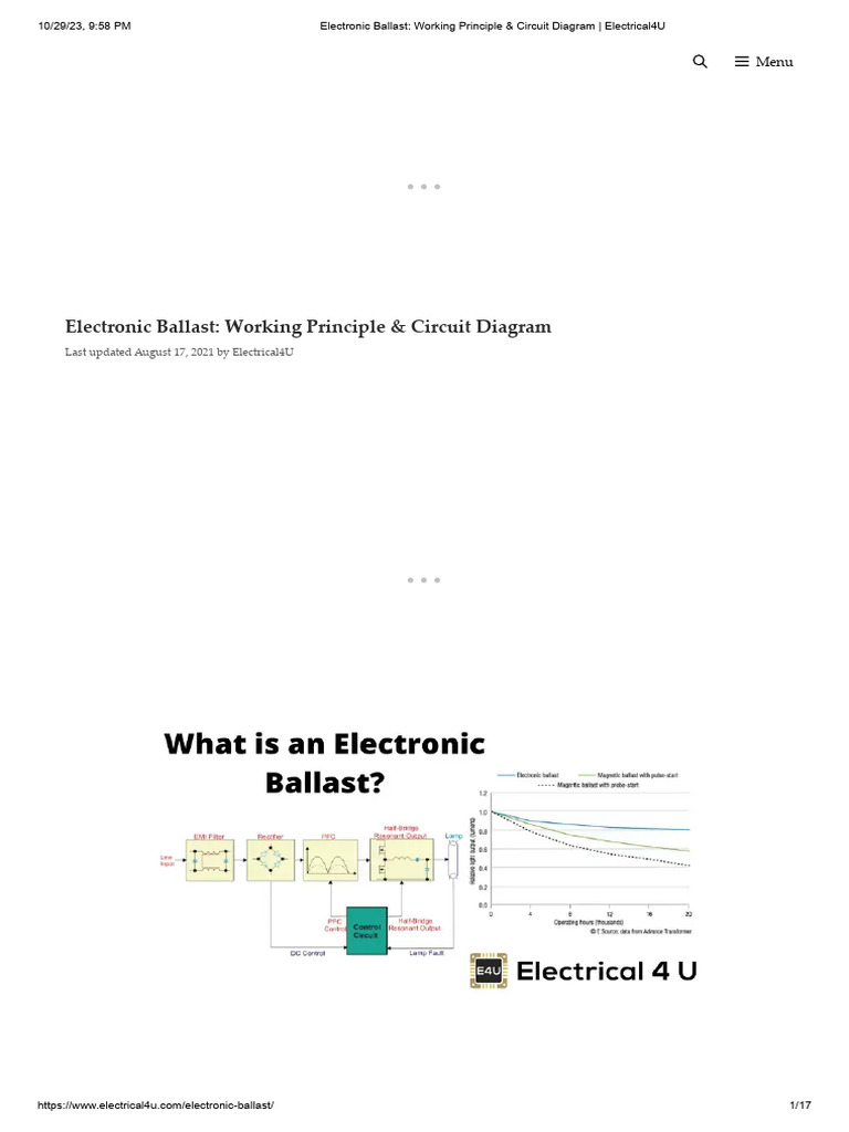 Electronic Ballast - Working Principle & Circuit Diagram - Electrical4U | PDF | Fluorescent Lamp ...